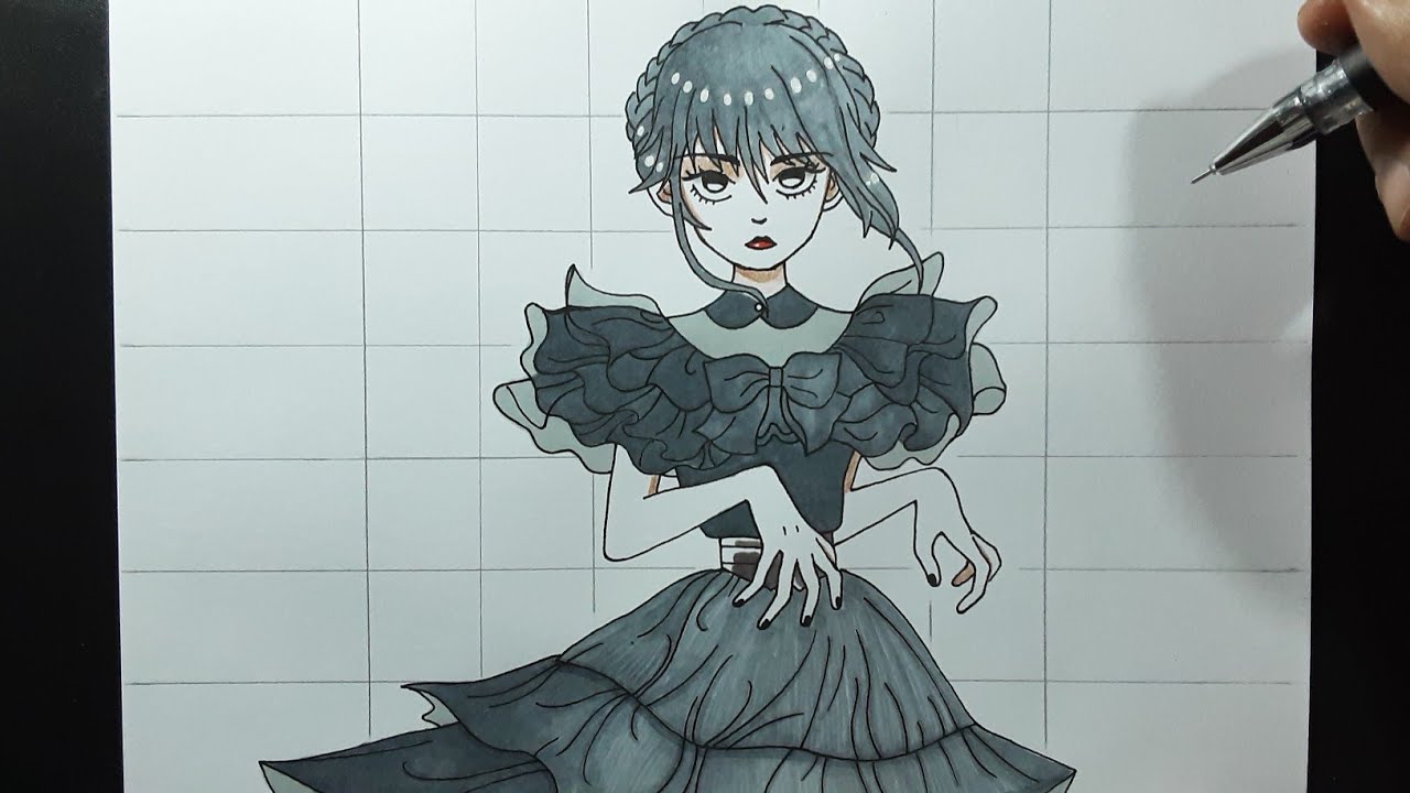 How to draw Wednesday Addams dance | cách vẽ Wednesday - YouTube