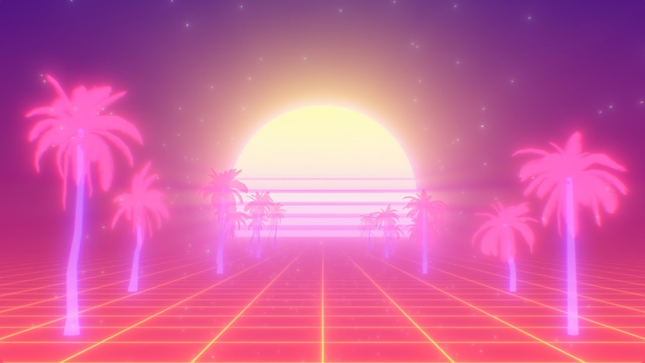 Pink Synthwave Palm Tree Path and Retro 80s Sun on Neon Grid 4K VJ Loop ...