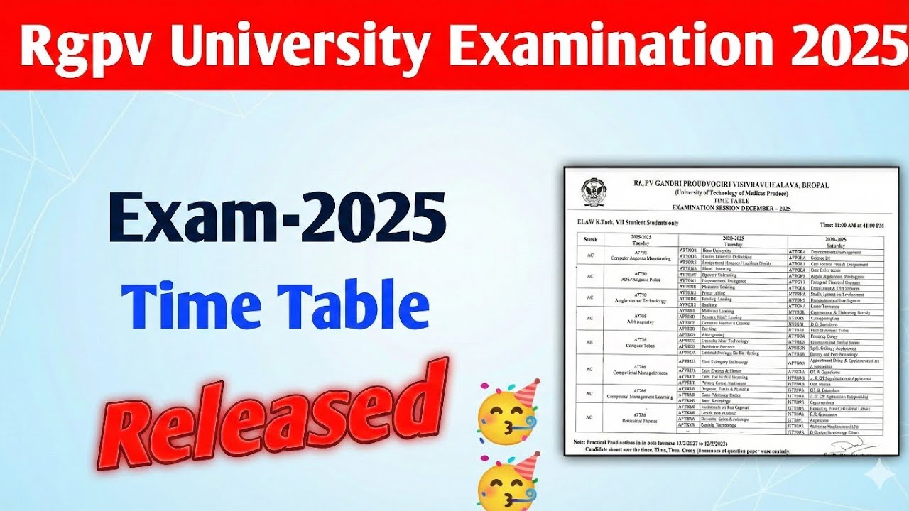 Rgpv time table released | Rgpv exam-2025 update - YouTube