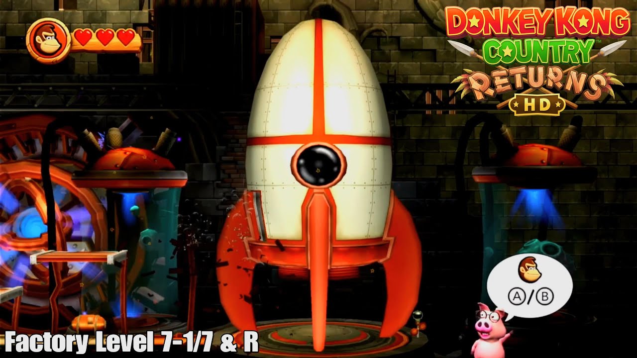 Donkey Kong Country Returns HD: Factory Level 1-1/7 & R, Secret switch ...