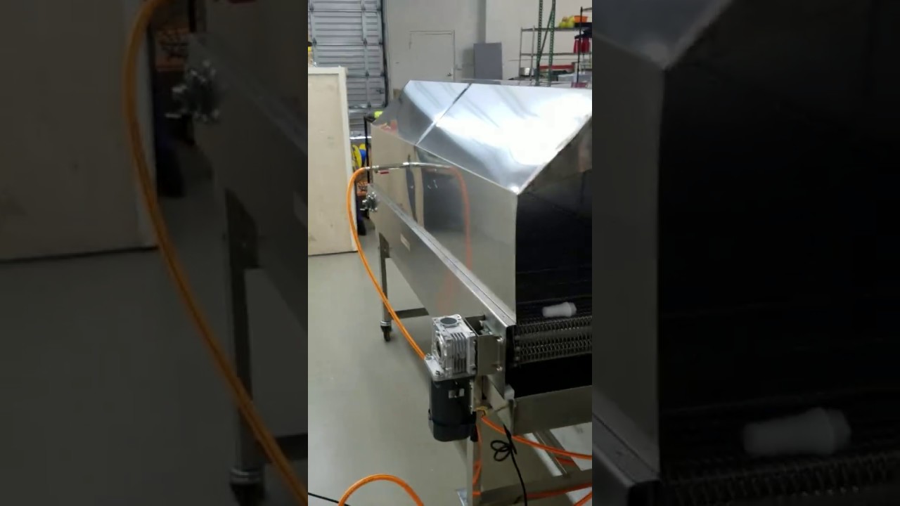 CUSTOM MESH CONVEYOR WITH HOOD AND SPRAYER - YouTube