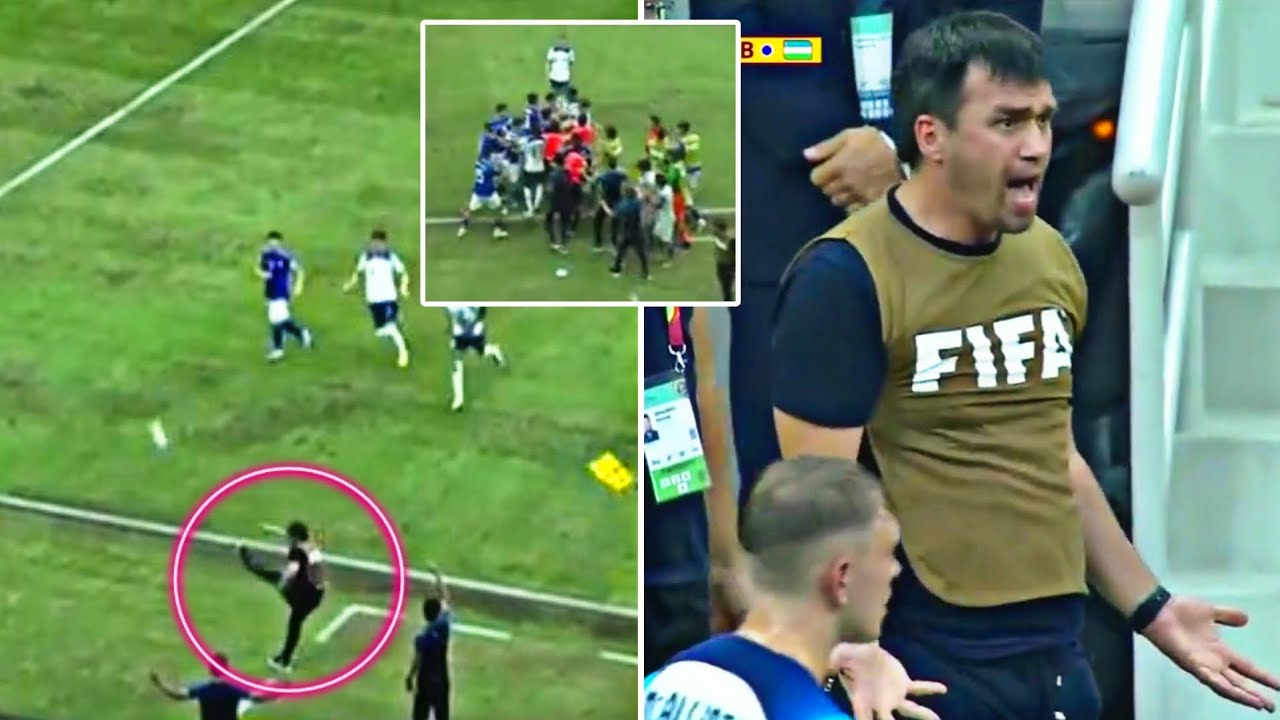 Uzbekistan manager sent off after bizarre breach of rules as brawl ...