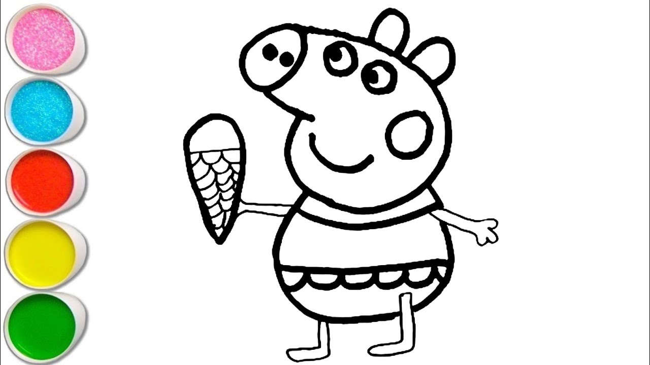 Cute Pippa Pig Drawing, Painting and Coloring For Kids, Toddlers_ How ...