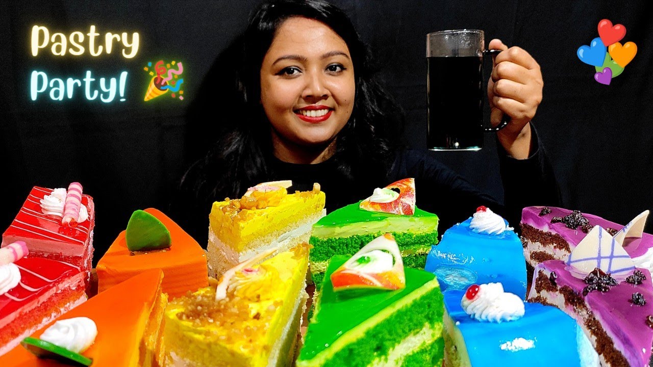 Colourful Pastry Party 🥳 | ASMR Mukbang 🍰 Pastries | Pastry Eating ASMR | PP Eats - YouTube