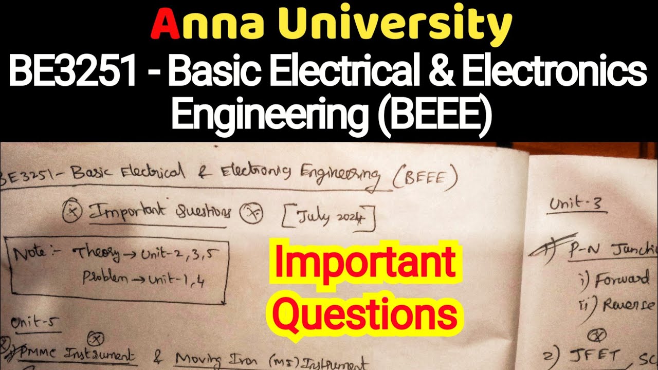 BE3251 basic electrical & electronics engineering | important questions ...