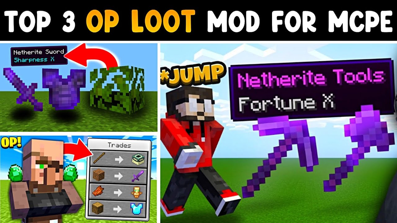 Top 3 OP Loot Mod For MCPE // OP Loot Mod For Minecraft Pocket Edition ...
