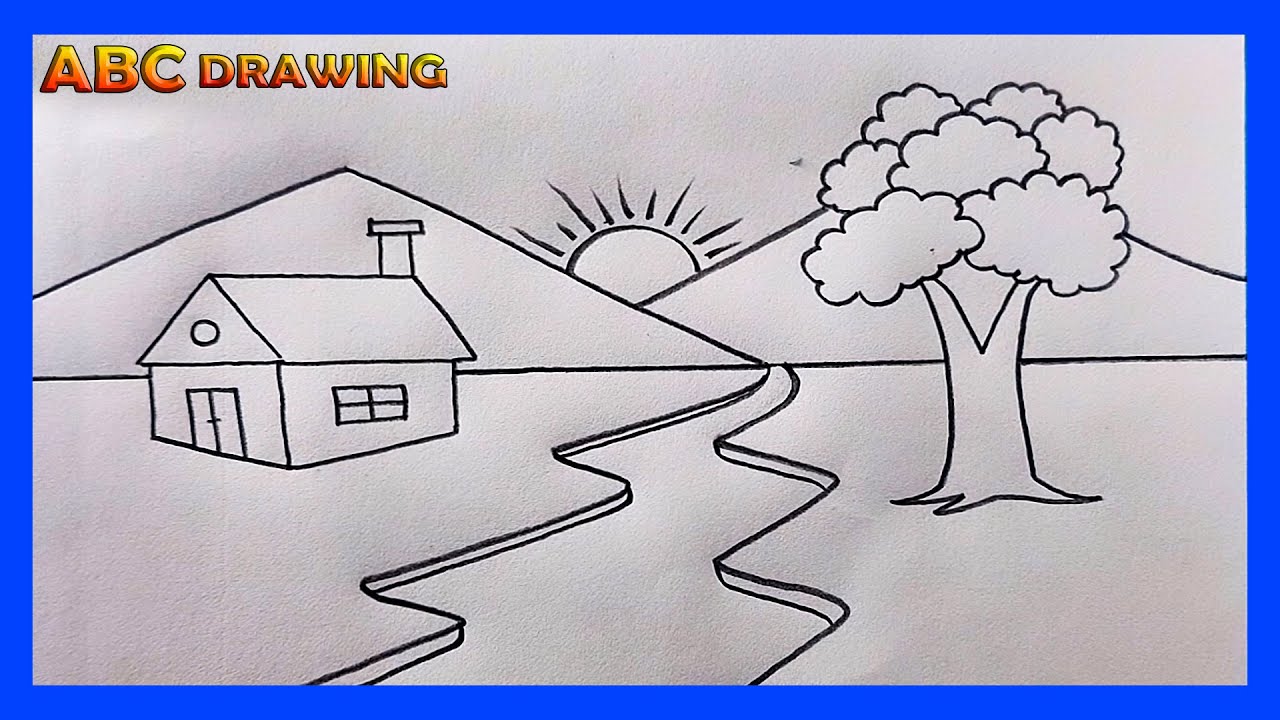 Mountain View Drawing | Easy And Beautiful Drawing | Drawing For kids ...