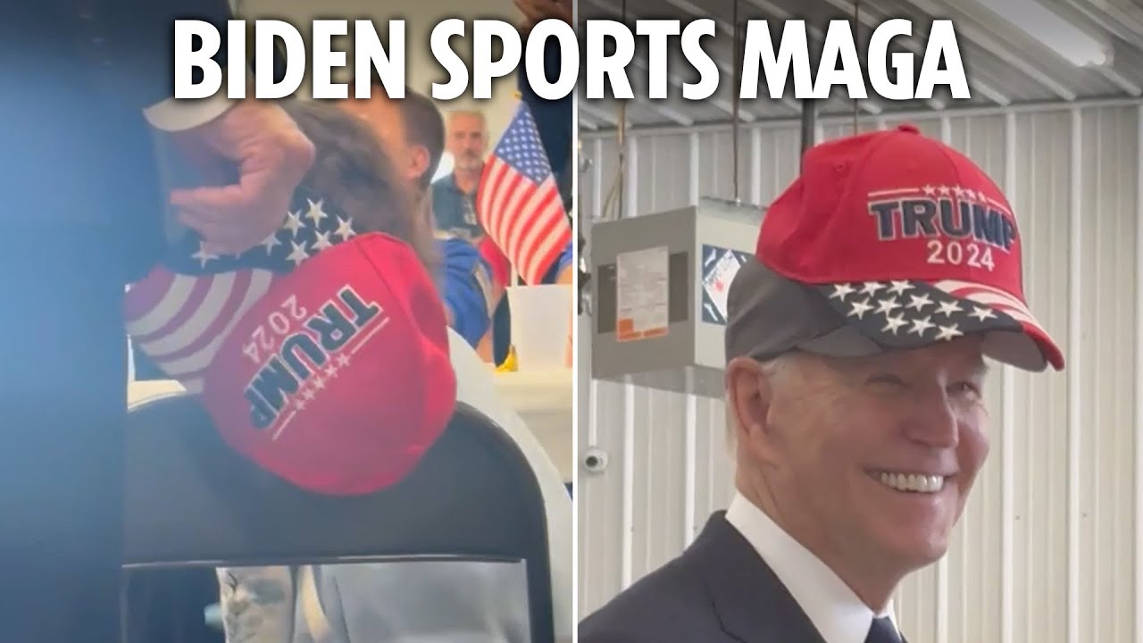 Moment Joe Biden jokingly tries on Trump MAGA hat at Pennsylvania event ...