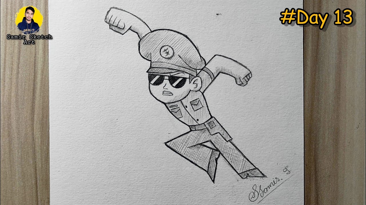 How to Draw little Singham Desh ka Sipahi || Daily challenge Day13 ...