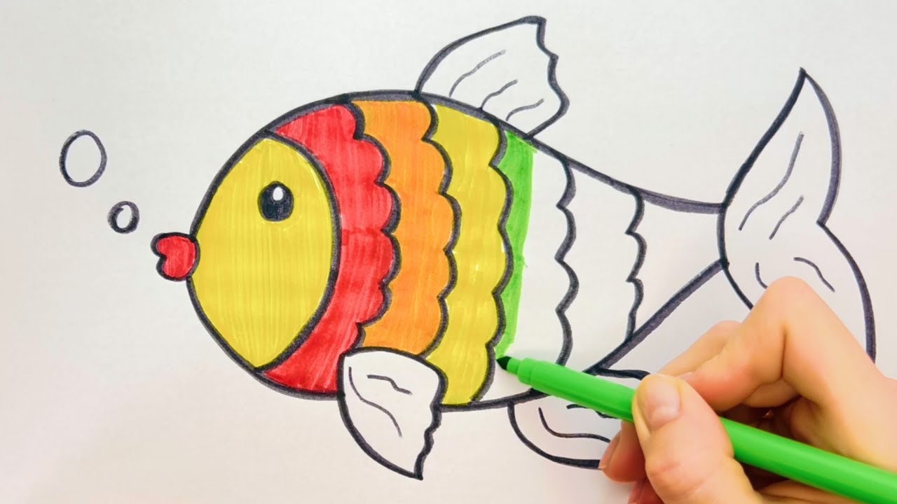 Colored Fish Drawing For Kids | Easy Step By Step - YouTube