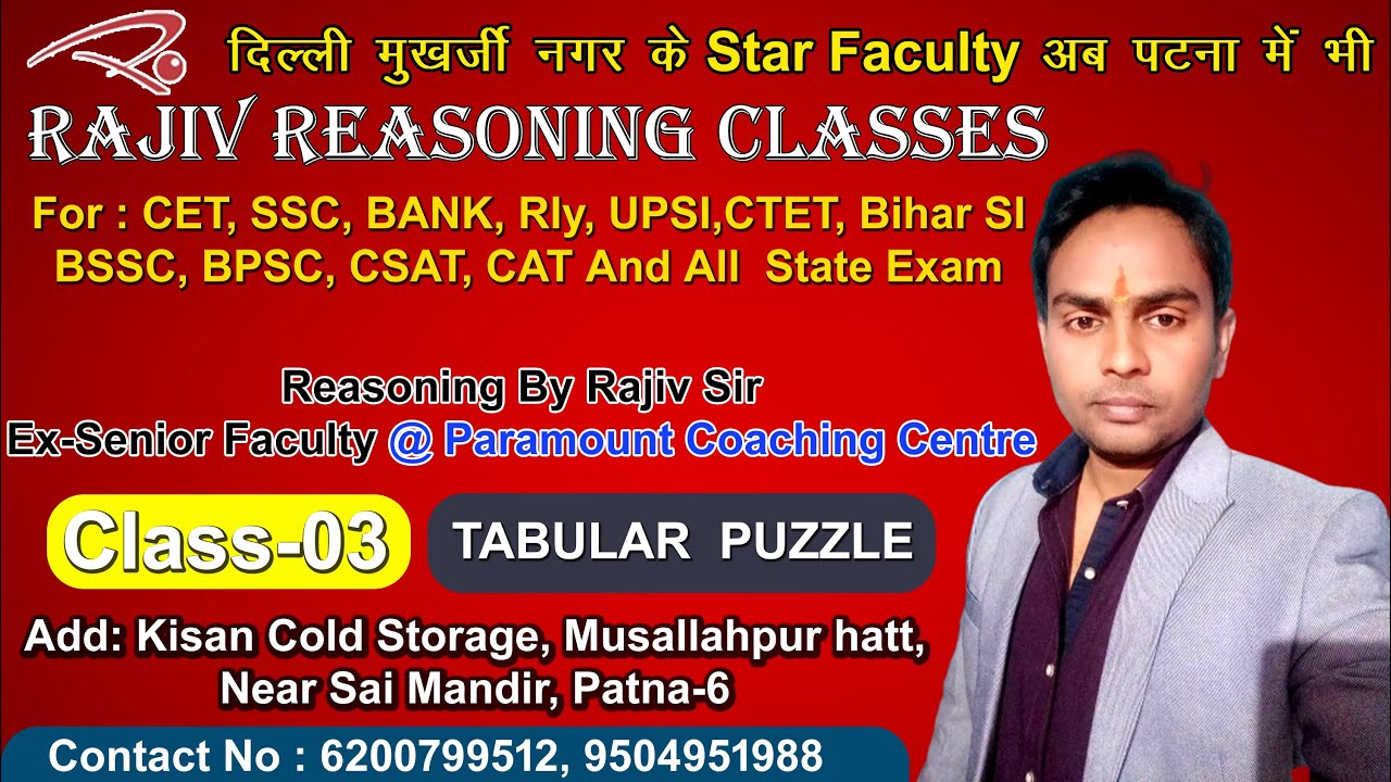 Rajiv Reasoning Classes Intro Classes | Tabular Puzzle | Class-3 - YouTube