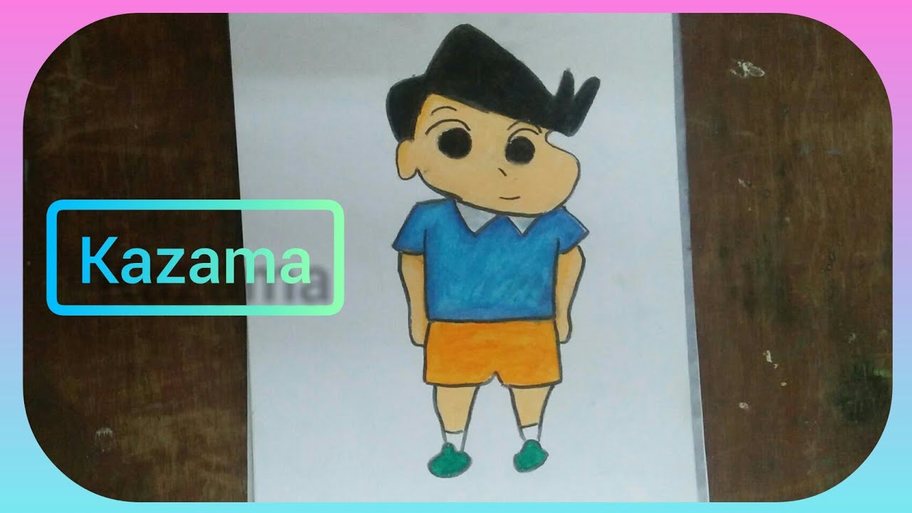 How to draw shin Chan character Kazama with oil pastels simple and easy ...
