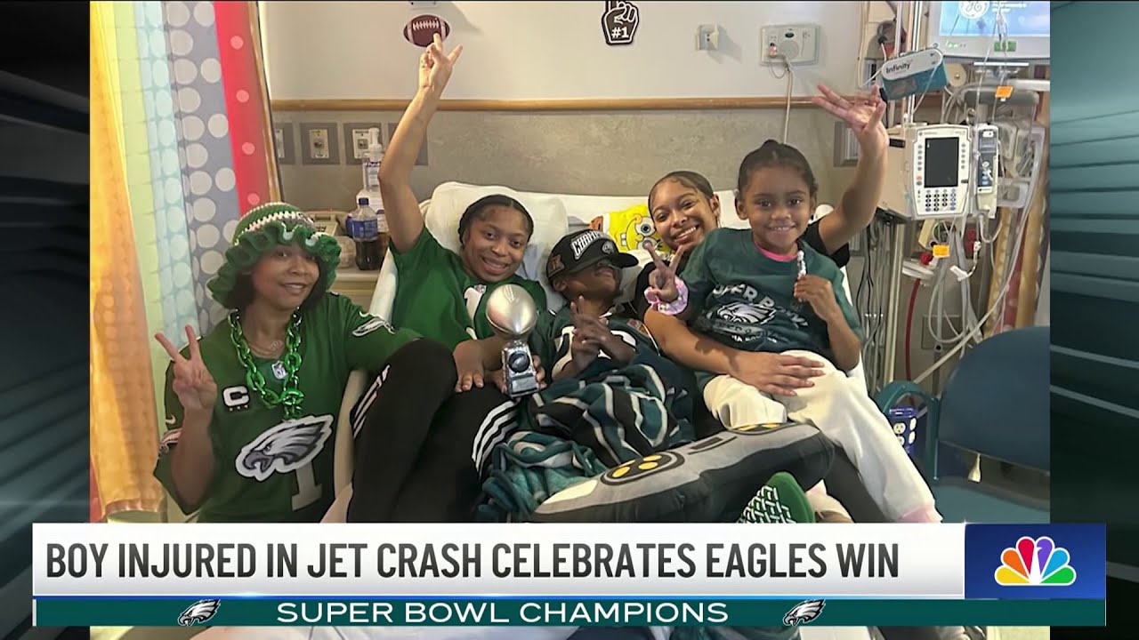 Boy injured during medical jet crash celebrates Eagles Super Bowl win ...