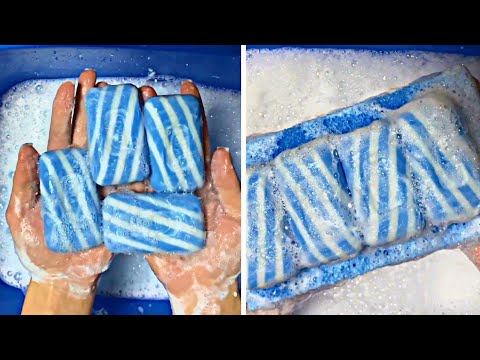 ASMR Blue Set of MUSHY SOAP💙 and Sponge 💙 Soaked Soap 🤍 Sponge ...