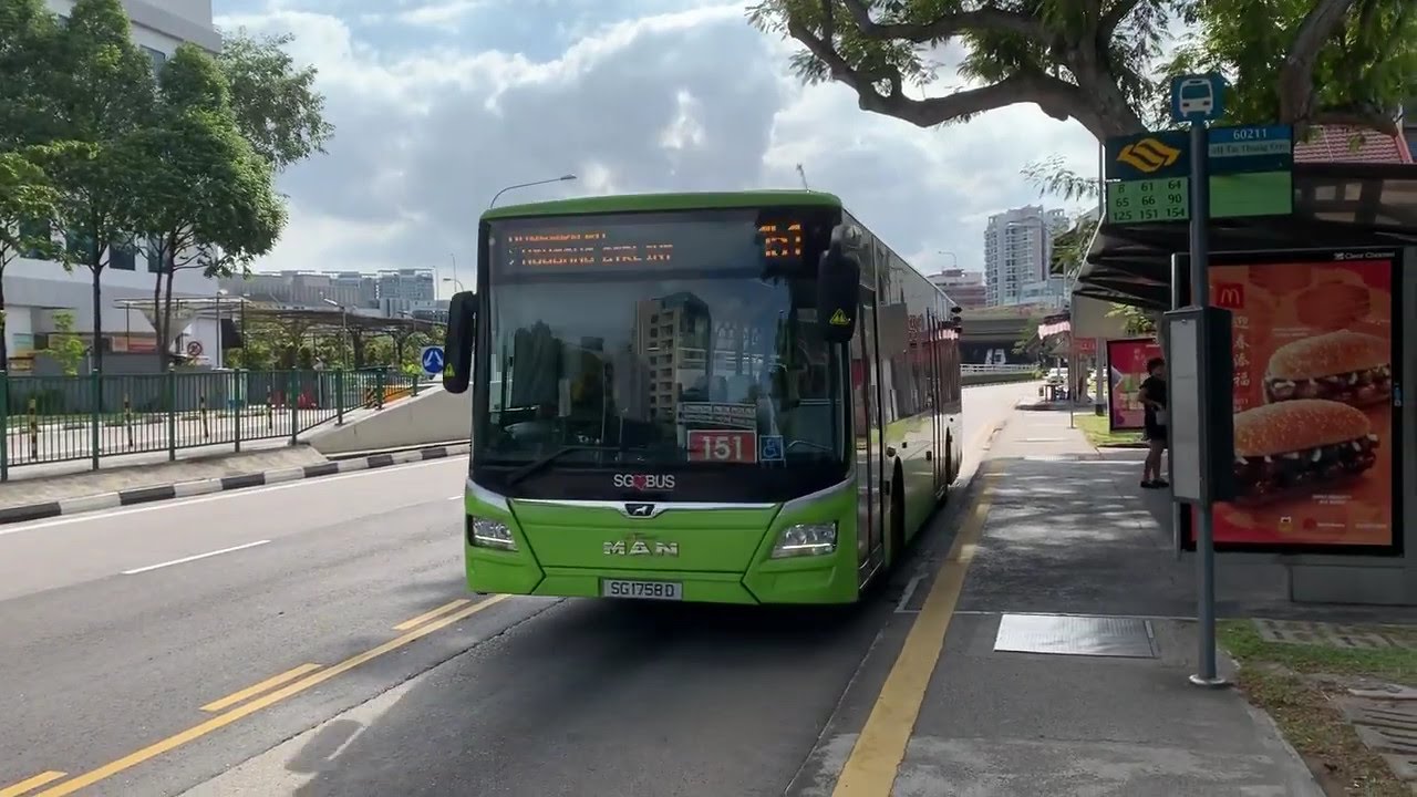 SBS Transit MAN NL323F A22 (Euro 6) SG1758D on Service 151 departing ...