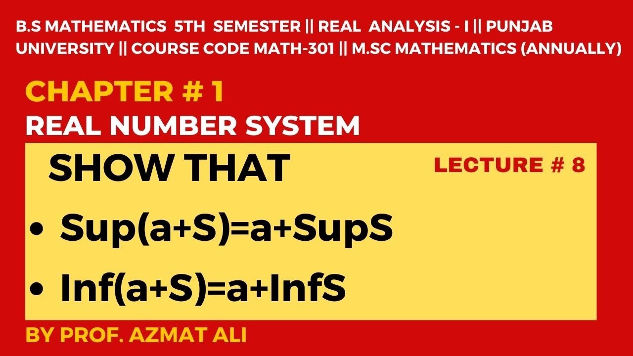 LECTURE # 8|| THEOREMS ABOUT SUPREMUM AND INFIMUM || SHOW THAT Sup(a+S ...