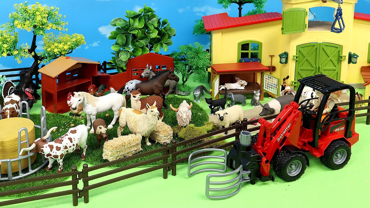 Building Farm Diorama with Barn Tractor and Animal Figurines - YouTube