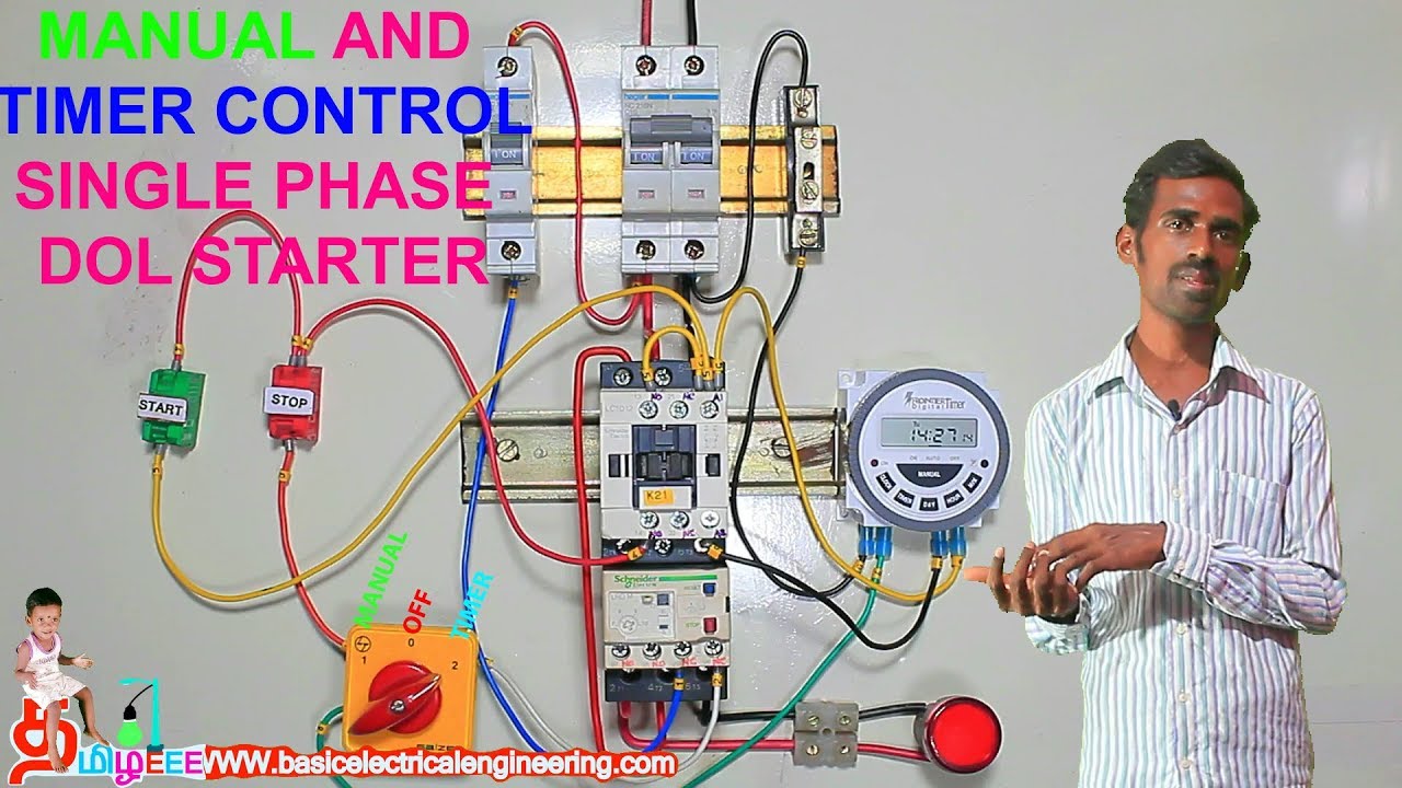 Manual and timer control single phase DOL starter in Tamil and English ...