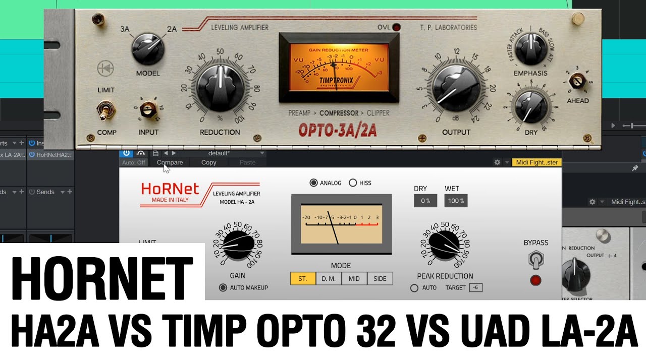 HoRNet HA2A vs Tim Petherick Opto 32 (Nebula) vs UAD LA-2A plugins ...