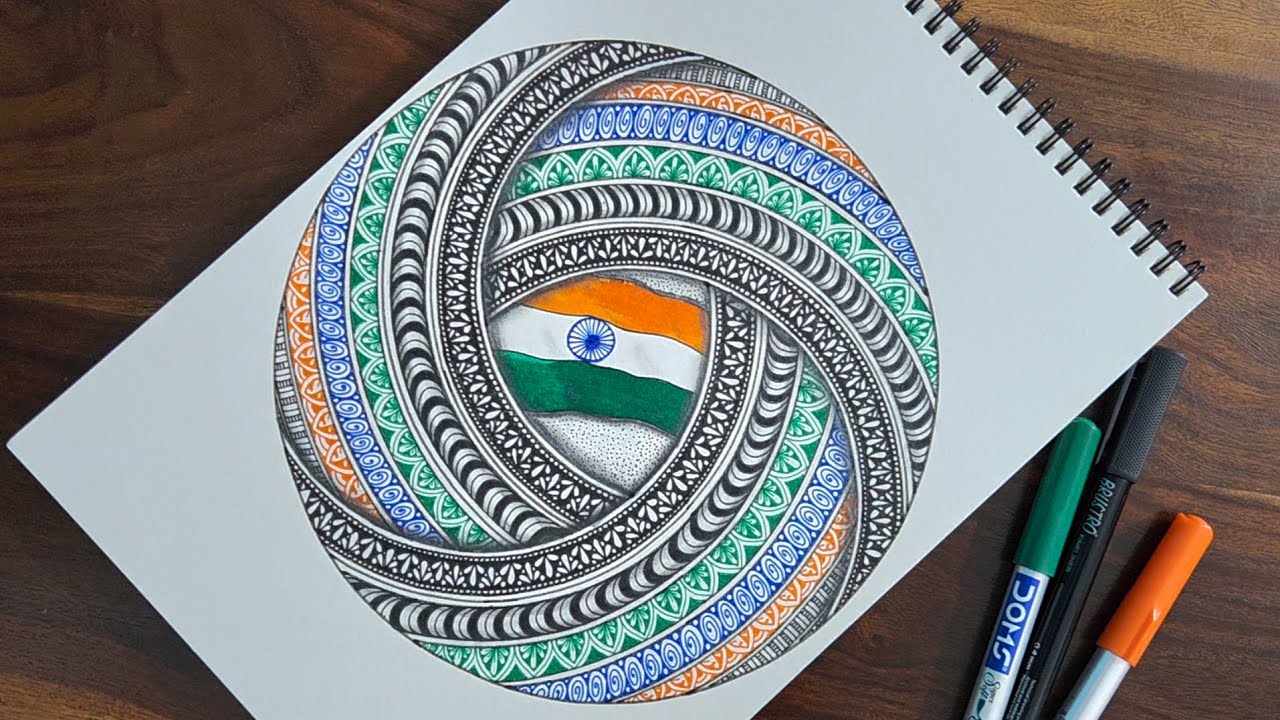 Republic day drawing 🇮🇳 || Tricolor flag || Mandala art || Zentangle ...
