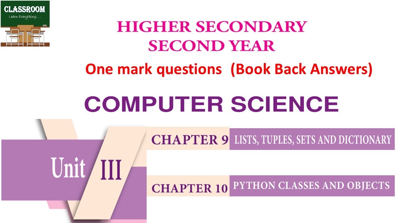 12th Computer Science Unit 3 Book Back One Mark Question And Answers 12th Computer Science