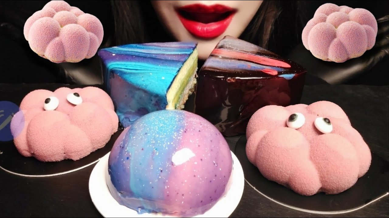 RAINBOW *SPACE ALIEN CAKE CRUNCHY CREAM ASMR 모모 먹방 MUKBANG 우주 외계인 케이크 ...