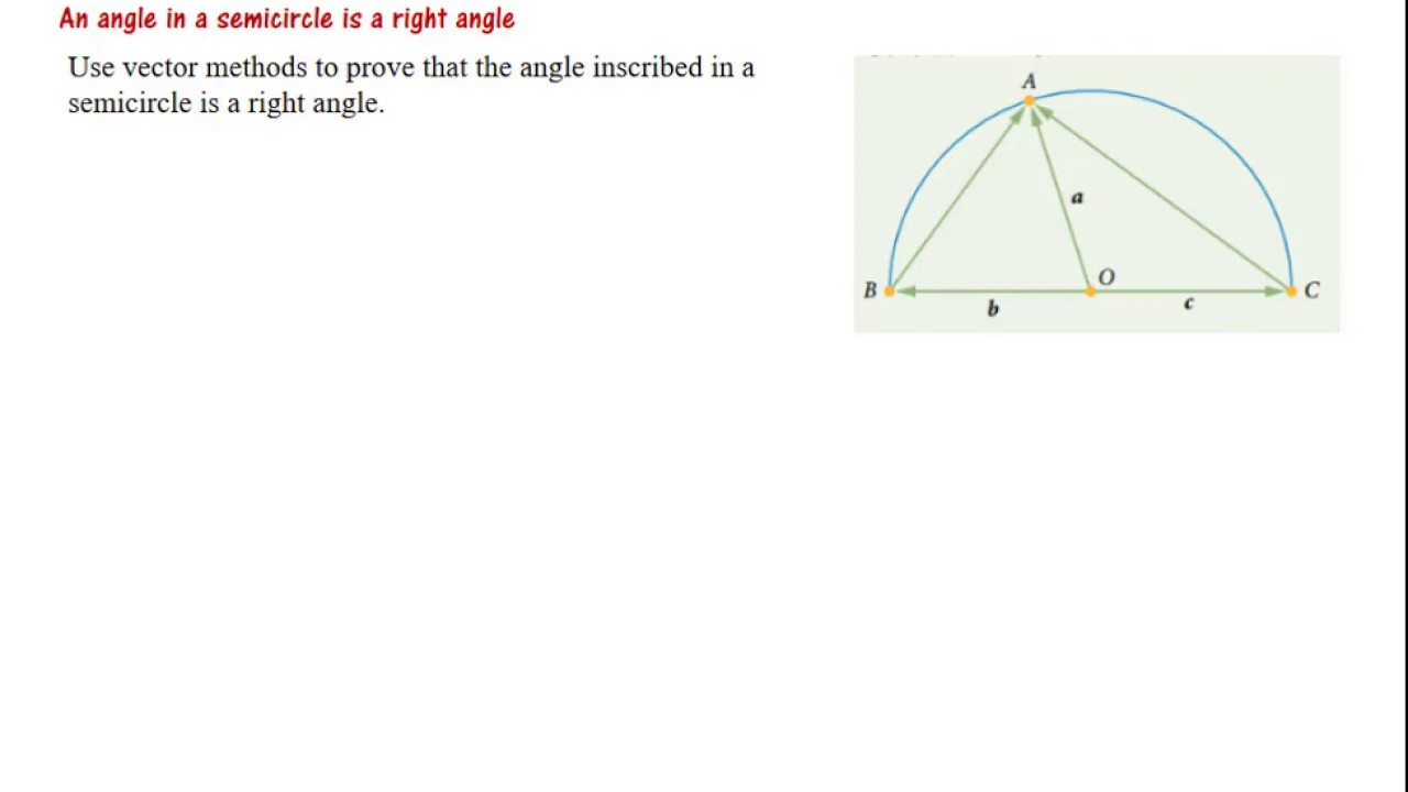 SM U1 T3 Vector method for angle in a semicircle is a right angle - YouTube