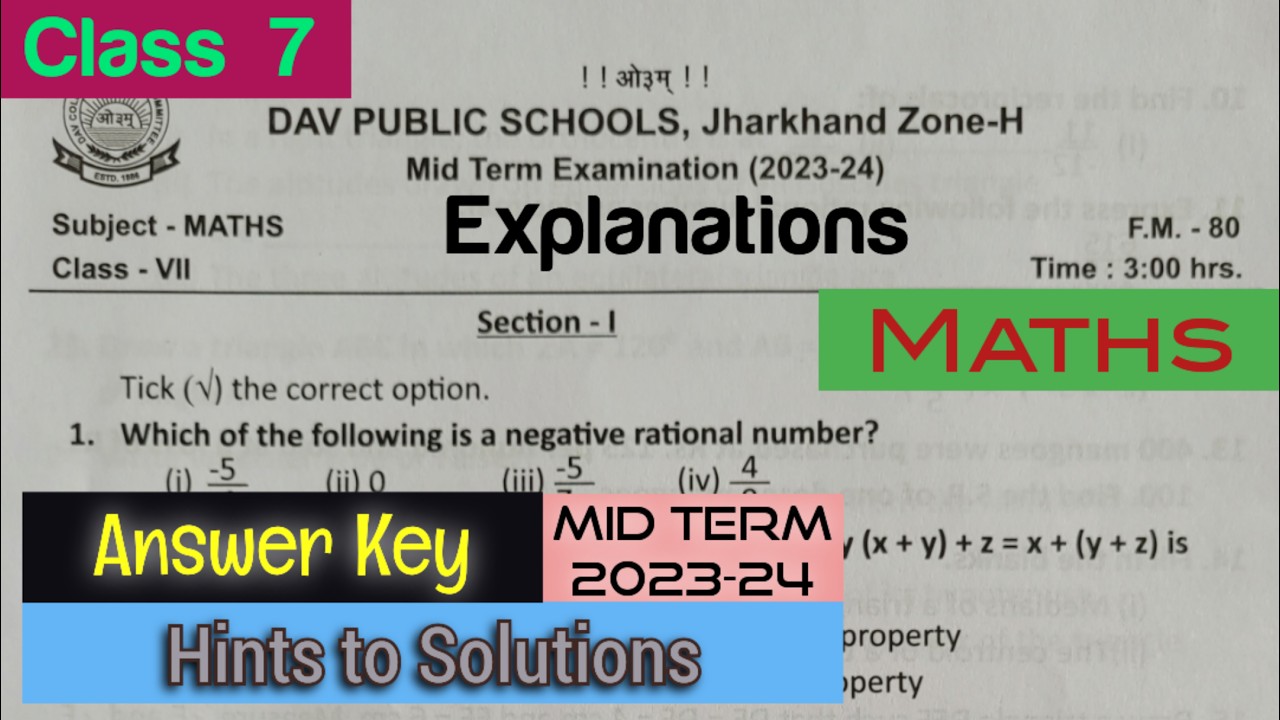 DAV Class 7 Maths Question Paper Explanation Mid Term Exam 2023 24 dav-class-7-maths-question-paper-explanation-mid-term-exam-2023-24