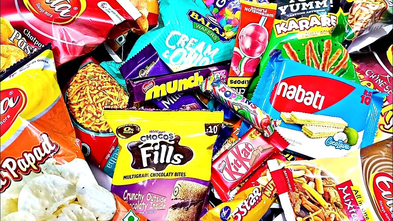 New 101 Yummy Snack Opening potato chips candy kit kat candy cookies ...