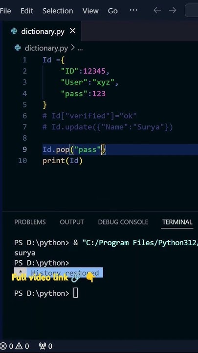 Deleting A Value In The Python Dictionary Python Coding Learnmade Loop Dictionary Delete