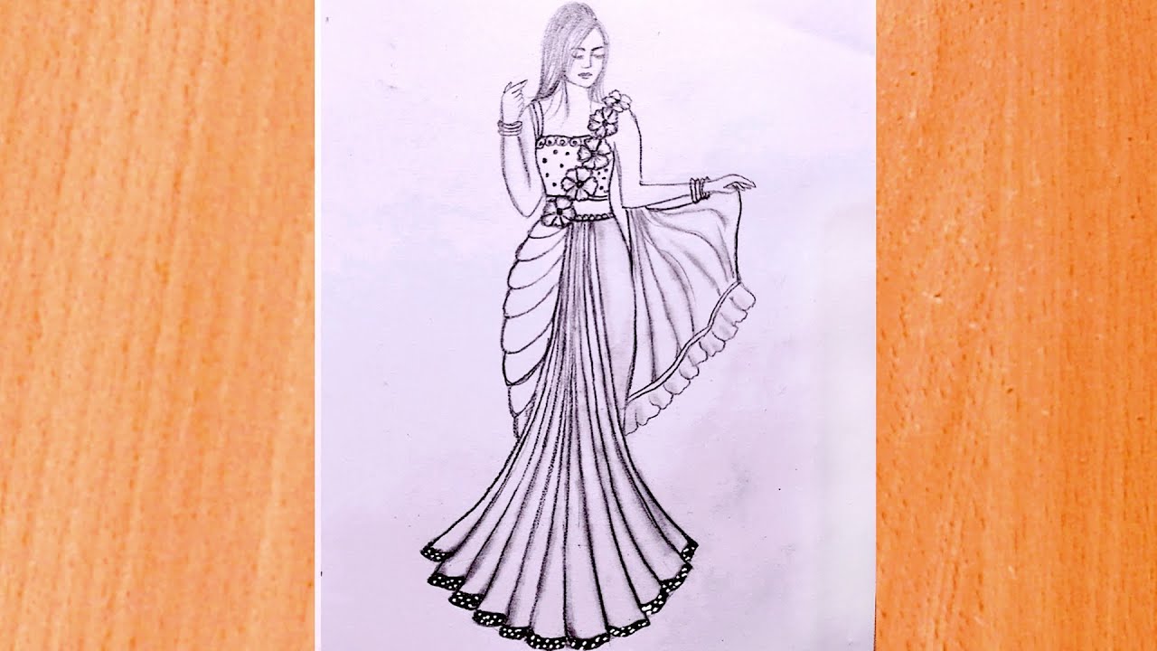 How to draw a traditional Girl with saree | Saree Drawing | Bridal girl ...