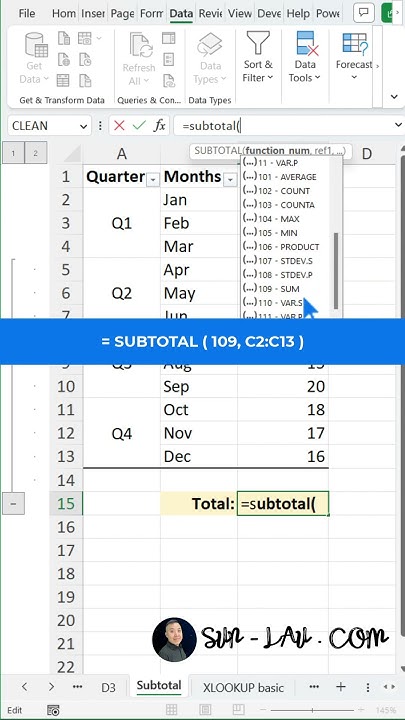 Excel Function Subtotal Sum Visible Cells Excel Exceltips Exceltricks Youtube