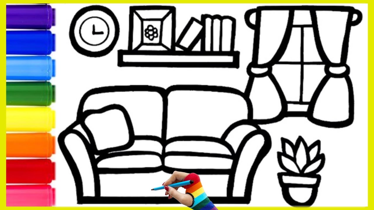 Sofa painting & Living Room, Lounge Drawing, Colouring Painting for ...