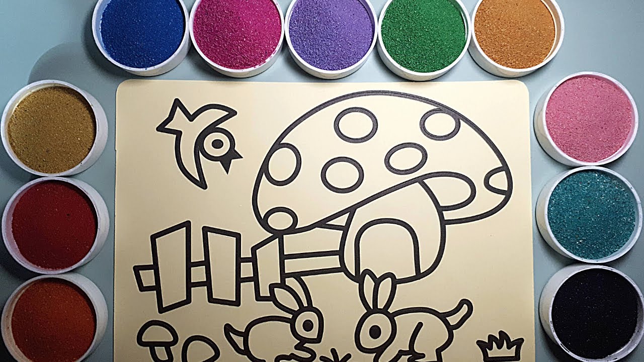 Colored Sand Painting of a Couple of Rabbits Mushroom House-Tranh cát ...