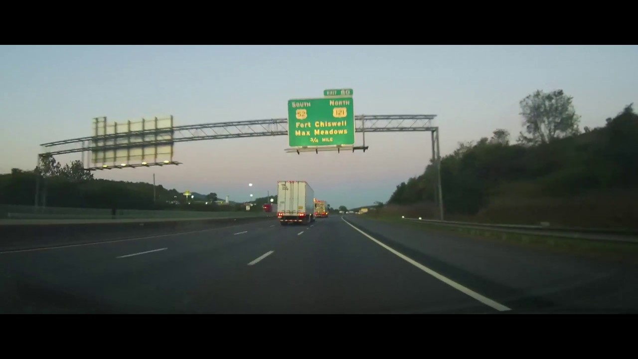 Driving on Interstate 77 in the mountains in Virginia during Sunrise ...