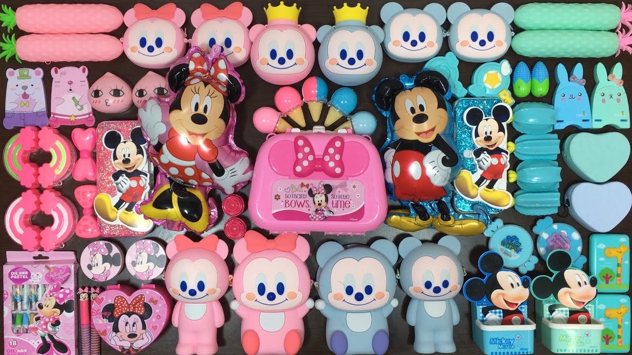 Mickey Mouse & Minnie Pink Vs Blue | Mixing Random Things into Slime ...