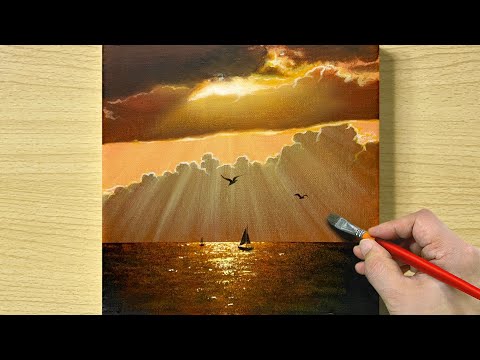 Sunset Seascape Painting / Acrylic Painting / STEP by STEP - YouTube