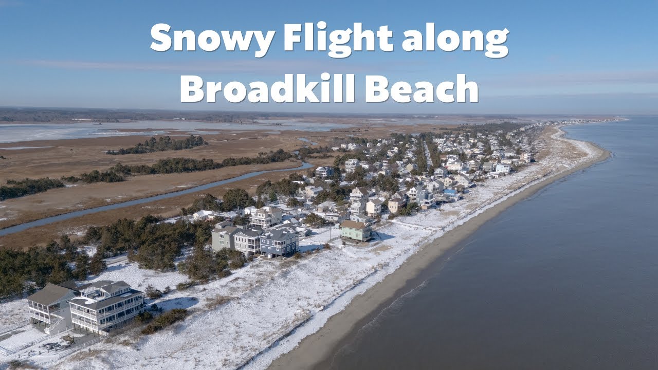 Snowy Flight along Broadkill Beach | Drone Flight above the Delaware ...