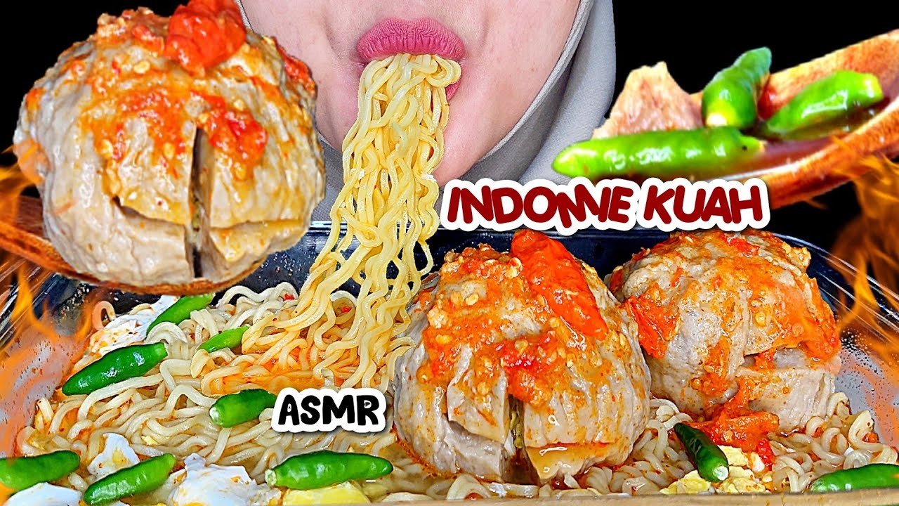 ASMR INDOMIE KUAH PEDAS BAKSO RUDAL URAT ISI DAGING CINCANG TELUR ...