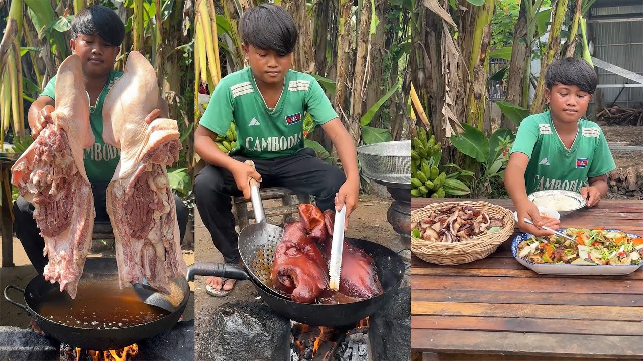 Yummy stir-fry braised pork cooking - Village food cooking - YouTube