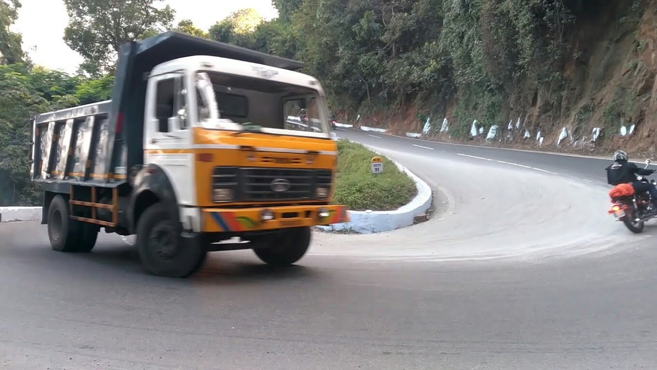 many bullet riders and tipper lorry turning in ooty hills - YouTube