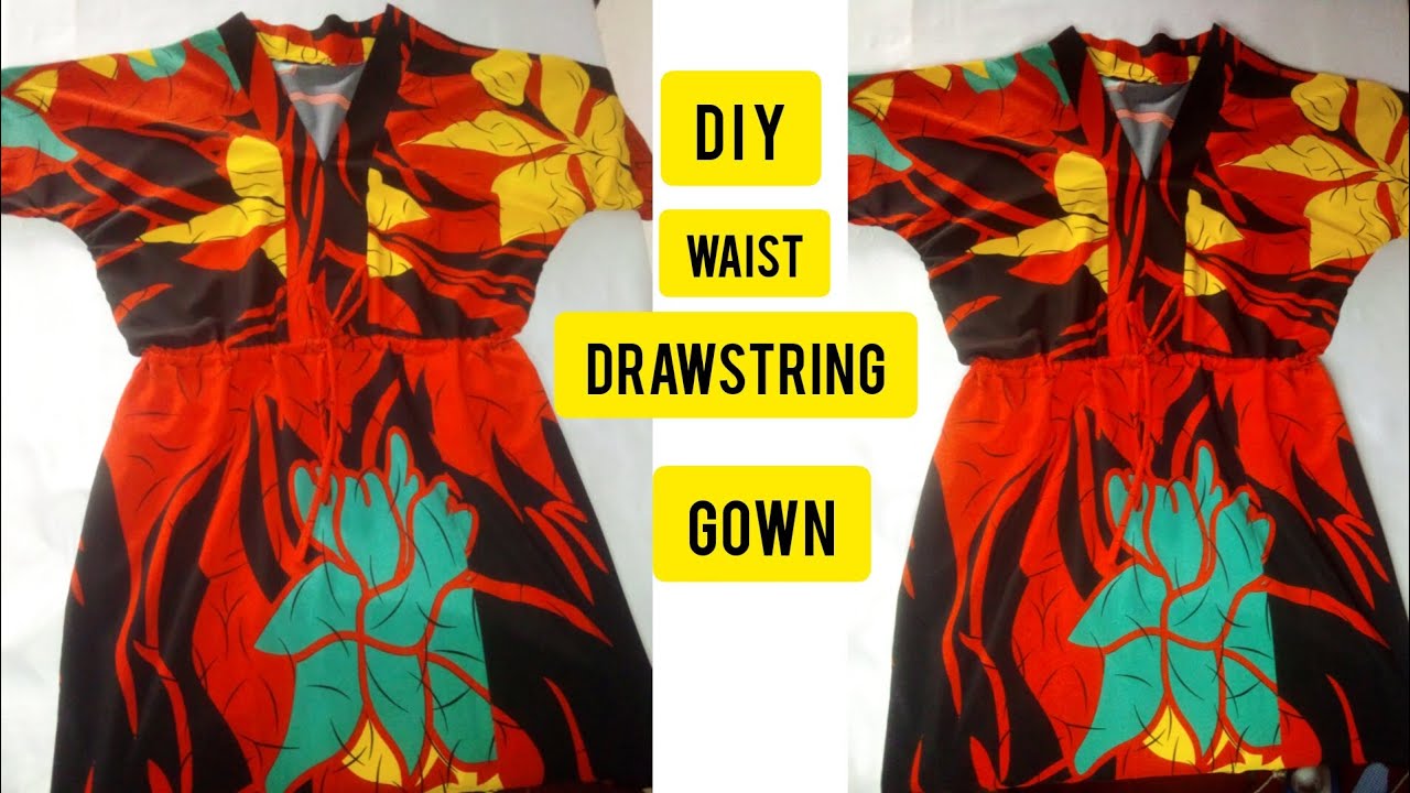 How to cut and sew waist drawstring gown with pockets and v neck - YouTube
