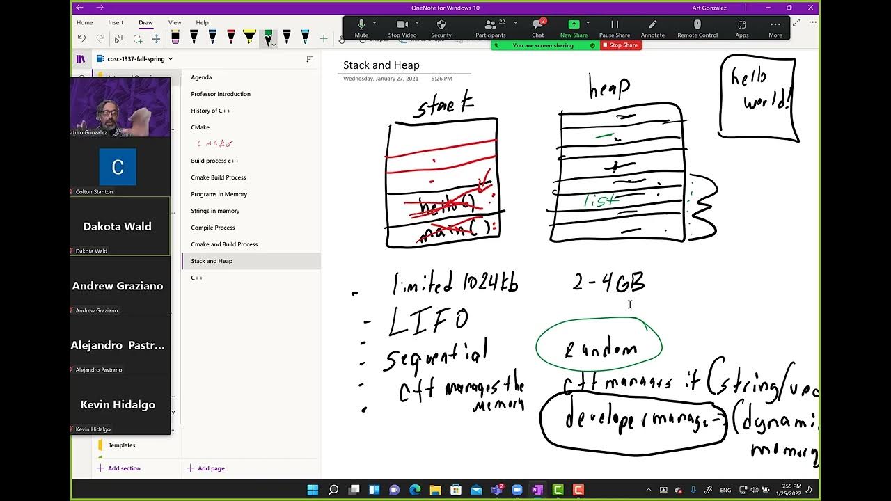 012522 Cosc 1337 C Memory Stack And Heap Youtube