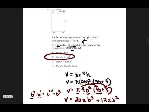 TSI MATH TEST PREP - If r=2b and h=5b+3, what is the volume of the ...