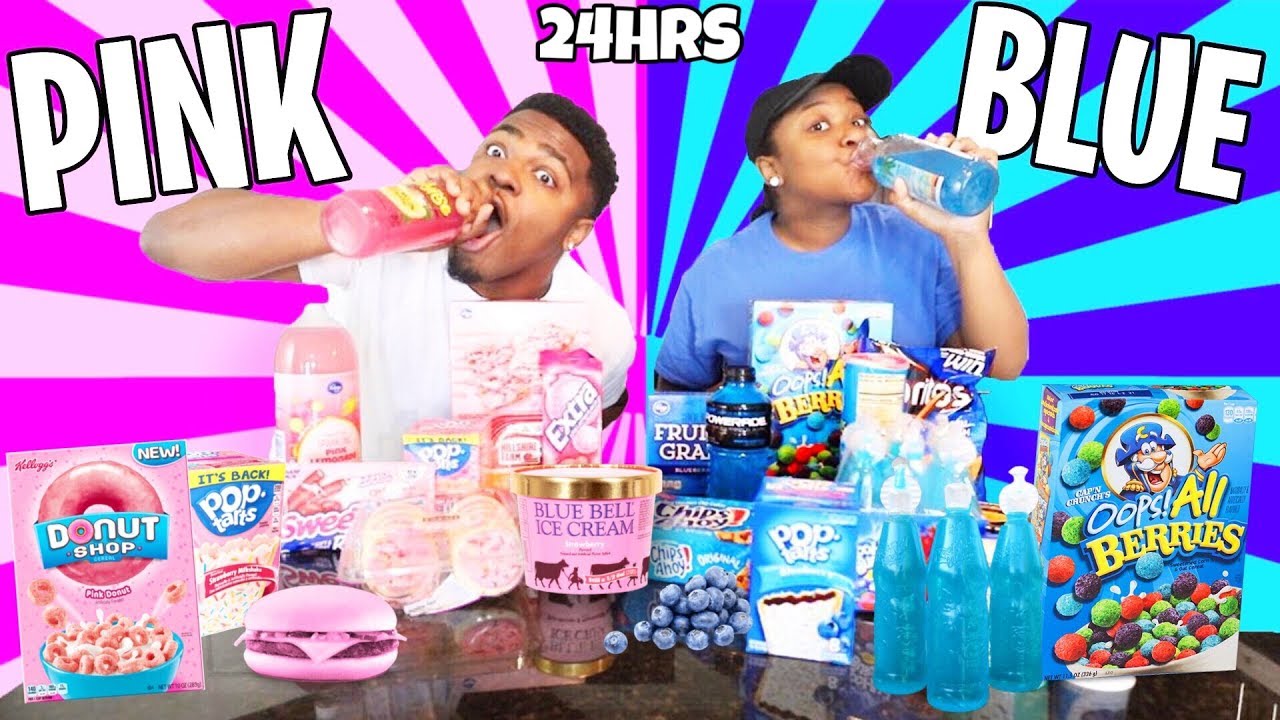 EATING ONLY PINK & BLUE FOODS FOR 24 HOURS! - YouTube