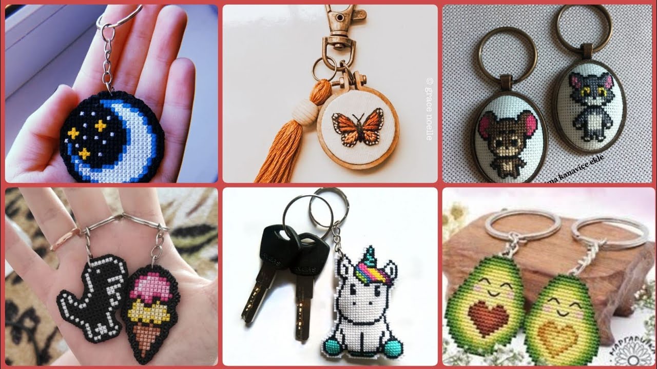 beautiful and very impressive cross stitch keychain ideas - YouTube