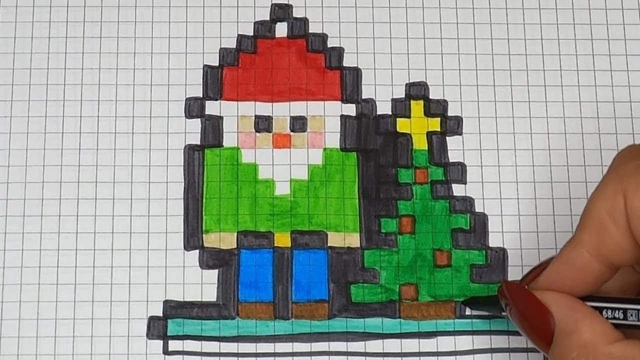 DIY Handmade Drawing Pixel Art | How to draw a cute Xmas Gnome | Easy ...