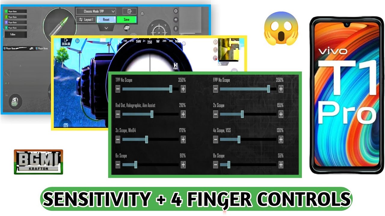 Vivo T1 Pro BGMI Sensitivity Settings | Four Finger Claw Bgmi - YouTube