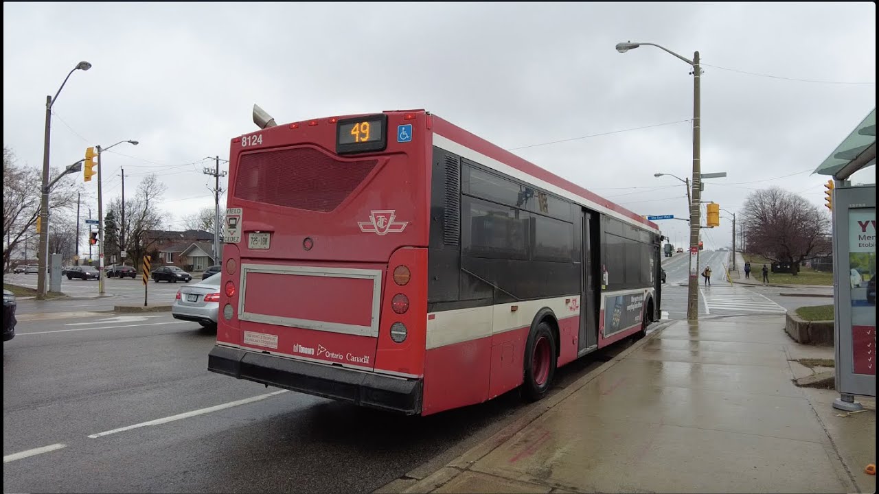 TTC 49 Bloor West Bus Ride #8124 from Kipling Stn to The East Mall ...