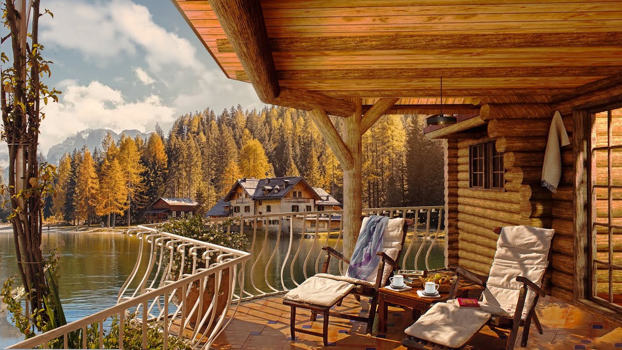 Autumn Lake House Ambience with Autumn Nature Sounds & Relaxing Calm ...